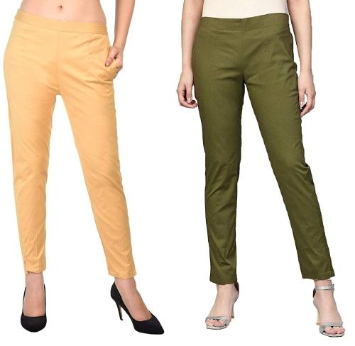 Buy SriSaras Women Skin and Olive Green Cotton Trouser - XXXL (pack of ...