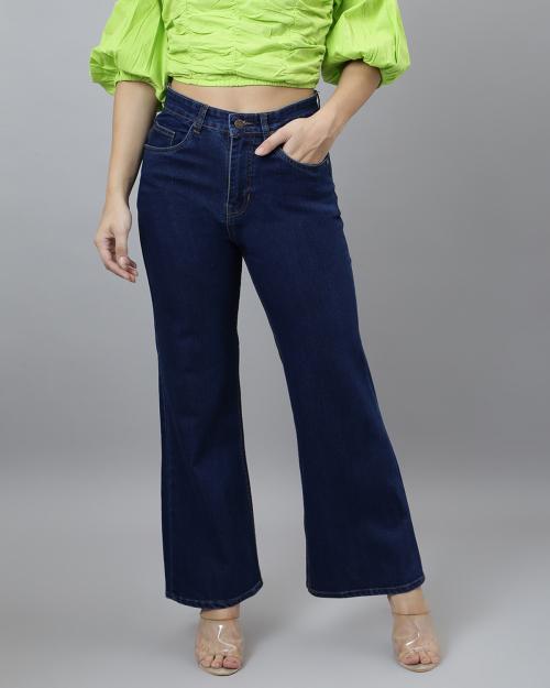 Buy Guti Women High Rise Ankle Length Blue Flared Jeans Online at Best ...