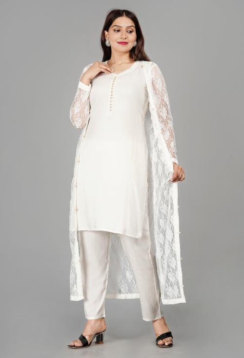 Buy RF Clothes Beautiful Womens Rayon White Kurta & Pant With Jacket ...