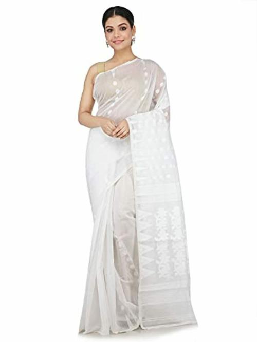 Buy PinkLoom Women White Woven Cotton Blend Jamdani Saree Online at Best Prices in India - JioMart.
