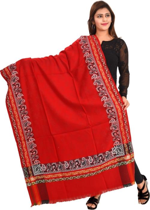 Buy FusFus Women Red Woven Pure Wool Shawl - Free Size Online at Best ...