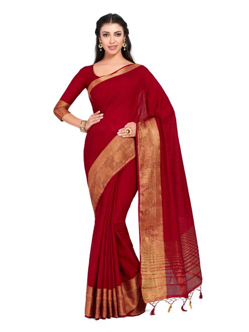 Buy Mimosa Wedding Linen Silk saree Kanjivaram Style With Blouse light ...