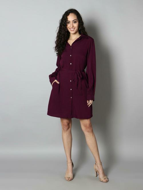 Buy MINGLAY Women Maroon Solid Crepe A-line Dress Online at Best Prices ...
