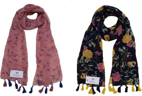 Buy FusFus Women Pink And Black Printed Chiffon Scarf - 50 x 170 cm ...