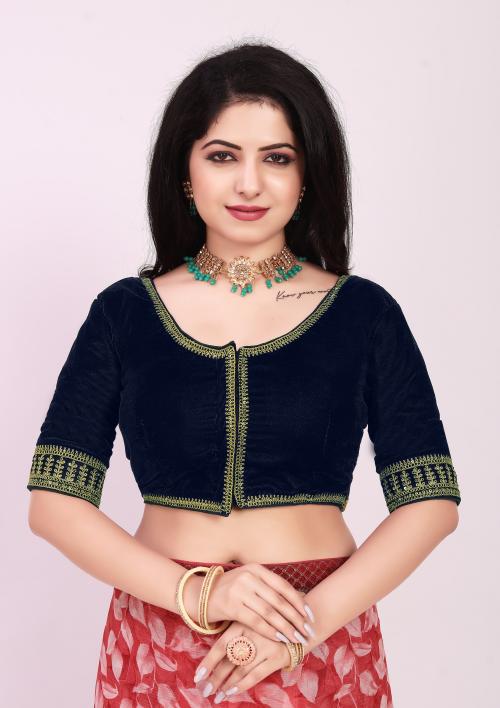 Buy RAMBHA Velvet Blouse for Women Readymade Round-Neck Design Online ...