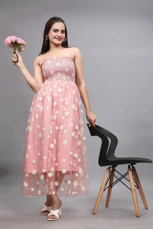 Buy C.J FABRICS Women's Net Fabrics Flower Print Bodycon Pink Dress Online at Best Prices in ...