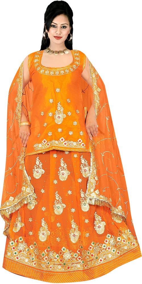 Buy SHIVDEVANSHI Gold Embroidered Georgette Rajasthani Poshak Women ...