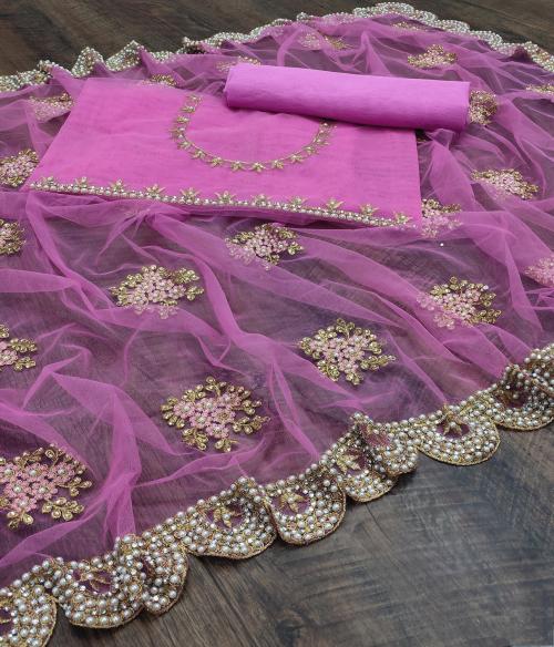 Buy Beautiful Net With Embroidery & Moti Work Saree Online at Best ...