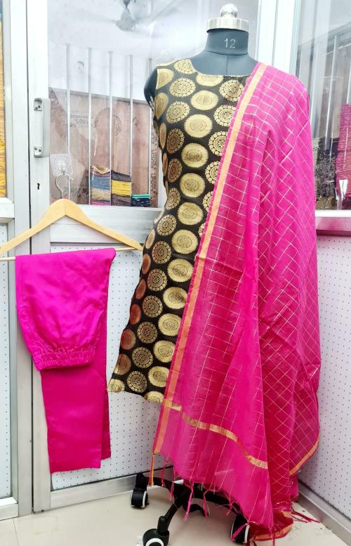 Buy Eilara Women's Silk Blend Black Straight Kutra, Pant with Dupatta Online at Best Prices in ...