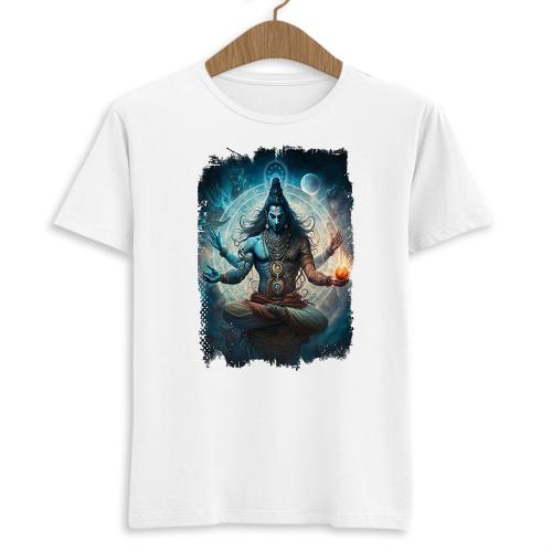 Buy Komy Polyester Fabric White Color Mahadev Printed Tshirt for Mens ...