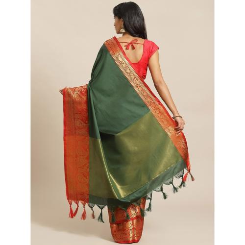 Buy Marabout Women's Beautiful Green And Red Embellished Saree Online ...