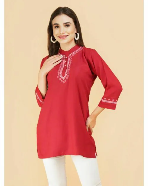 Buy Maharathi Women Red Embroidered Pure Cotton Top - XXL Online at ...