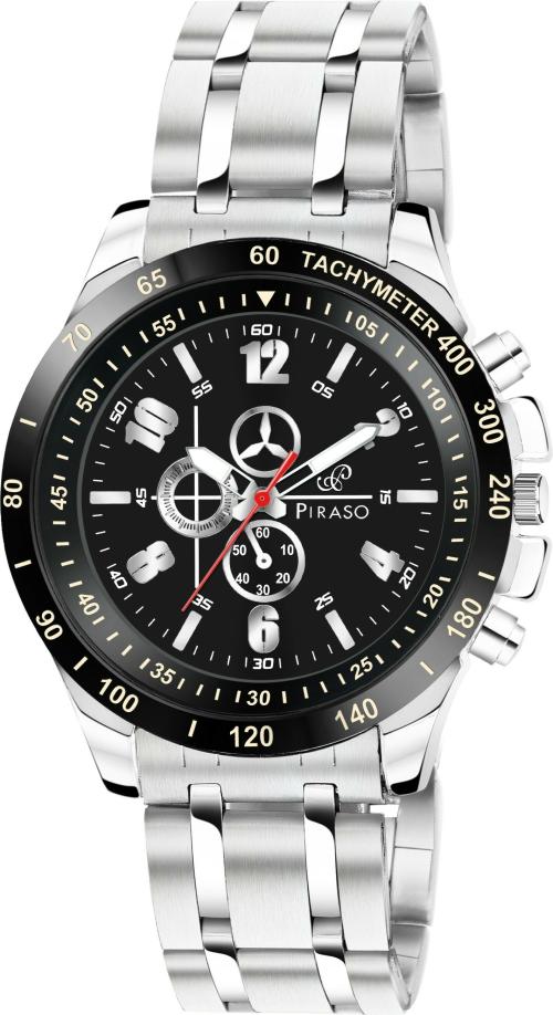 Buy PIRASO Analog Black Dial Silver Strap Watch for Men and Boys Online ...