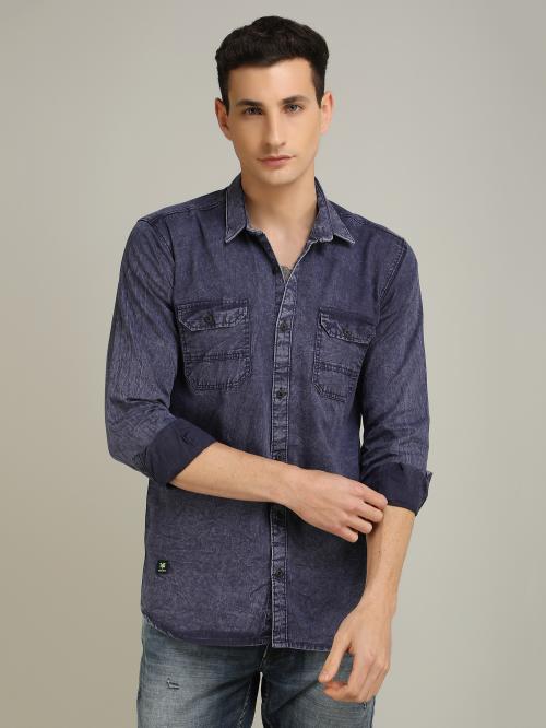 Buy The Hell Driver Solid Denim Men Casual Shirt navy Color Shirt For ...