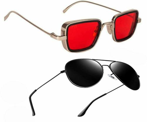 Buy Elligator UV Protection Retro Square, Aviator Full-frame Red, Black ...