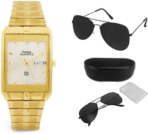Buy HMTO Round Gold And Black Analog Watch And Sunglass Combo Online at ...