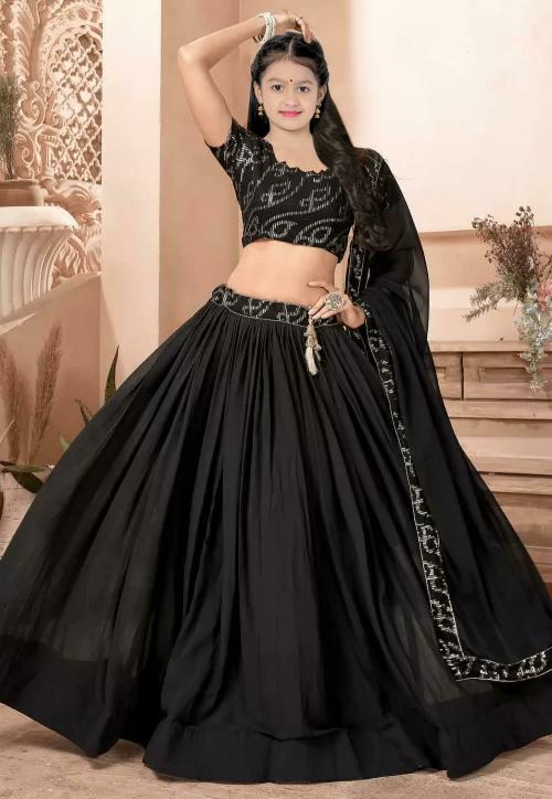 Buy Piludi Girls Green Embroidered Art Silk Lehenga & Choli | Girls ...