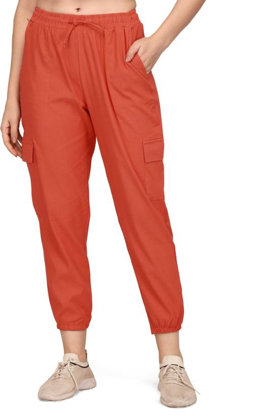 Buy fithub Women Orange Solid Cotton Cargos Online at Best Prices in ...