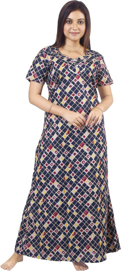 Buy OLBERS Women Multicolor Checkered Cotton Blend Nighty (L) Online at ...