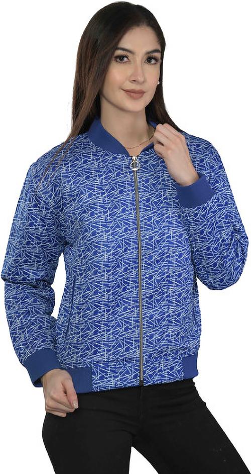Buy HONEY BELL Women Blue Solid Polyester Bomber Jacket Online at Best ...