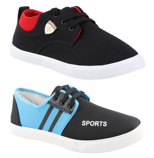 Buy Chevit Combo Pack of 2 Casuals Sneakers For Men (Black, Red & Blue ...