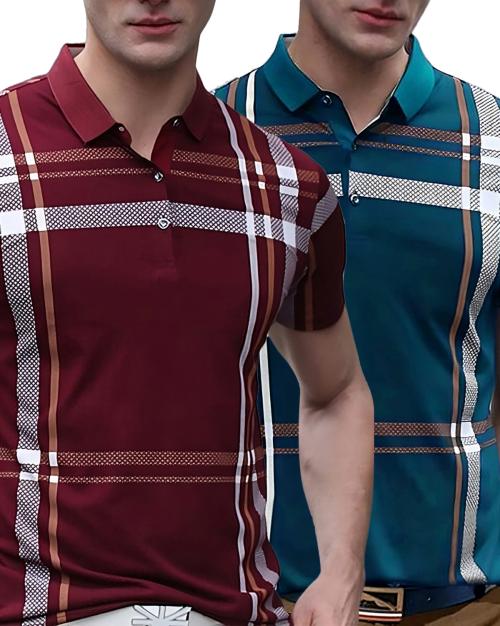 Buy Ausk Printed Cotton Blend Polo T-Shirt For Men(Color-Maroon,White ...