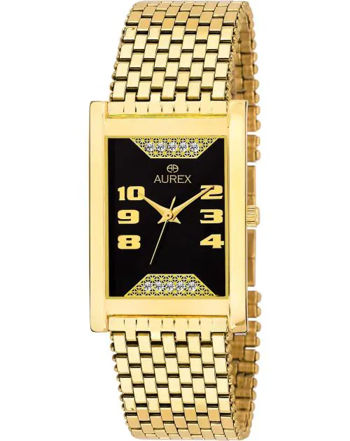 Buy Aurex Analog Black Dial Gold Strap Watch For Men - (Ax-Gsq1255-Bkg ...