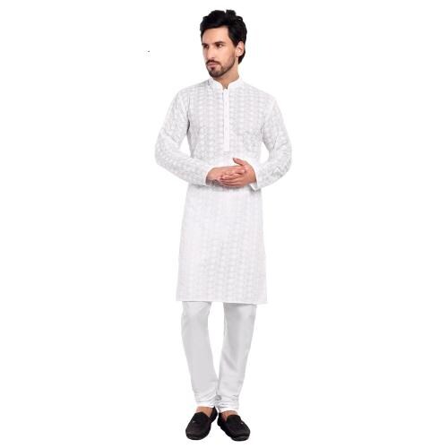 Buy Excent Men's Chikan Embroidery Cotton Traditional Comfort & Stylish ...