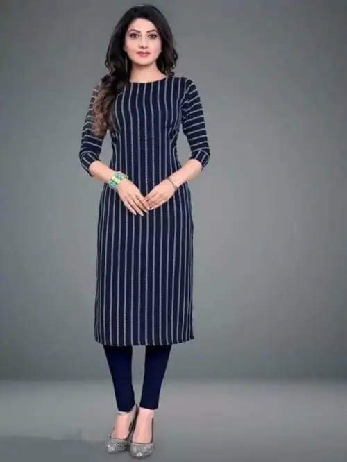 Buy SHREE INFINITY EXPORT Women Blue Striped Crepe A-Line Kurta Online ...