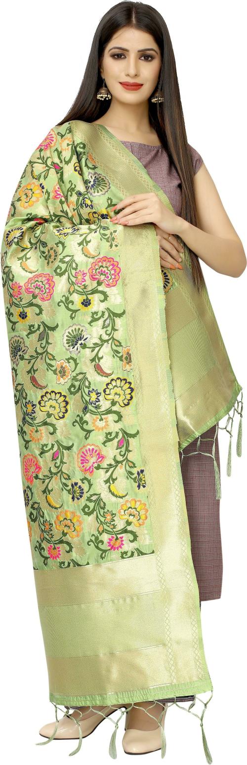 Buy HYPHORIA Women Light Green Silk Blend Woven Design Dupatta Online ...