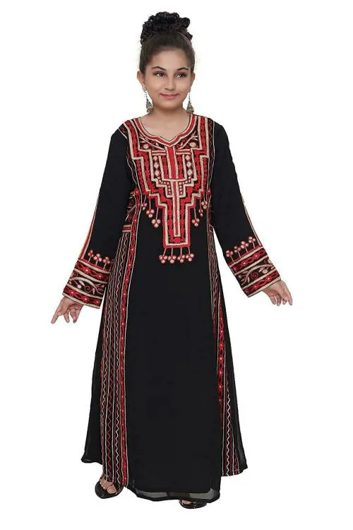 Maxim Creation Girls Black and Red Aari Machine Embroidered Polyester ...