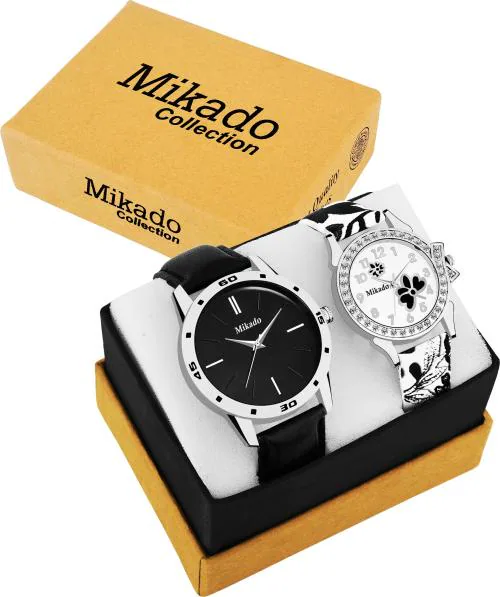 Buy Mikado Analog Black Couple Watch For Men And Women ,Pack Of 2 ...