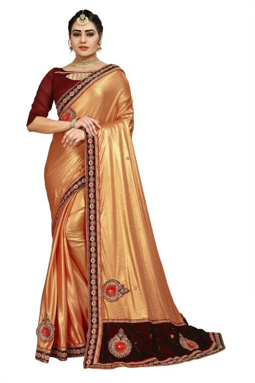 Buy VM TEJANI Women Peach Embroidered Silk Blend Bollywood Saree Online at Best Prices in India ...