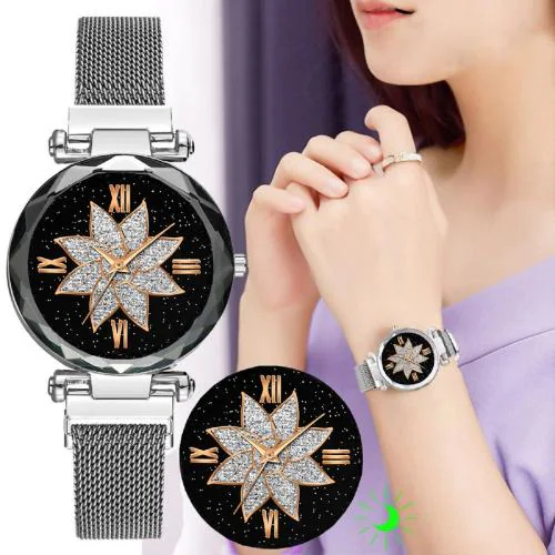 Buy ILOZ New Luxurious Looking silver flower Dail Magnet Buckle Starry ...