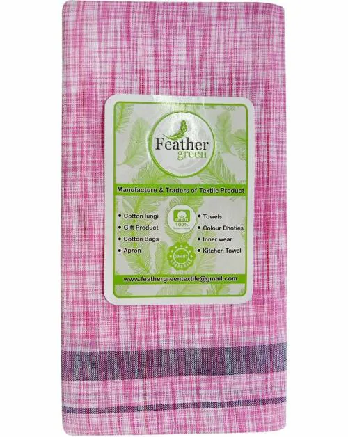 Buy Feather Green Men Pink Self Design Pure Cotton Lungi - Free Size ...