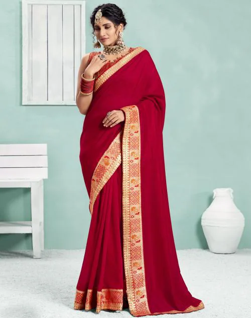Buy Siril Poly Silk Red Color Saree With Blouse Piece | sarees for ...