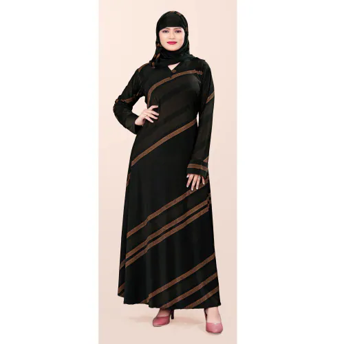 Buy BHUMIFAB Blackgold embossed Lycra Blend Striped Burqa With Hijab ...