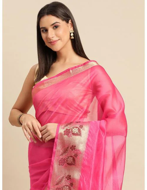 Buy Indian Women Women Cotton SilkTop Dyed Silk Rani Color Saree With ...
