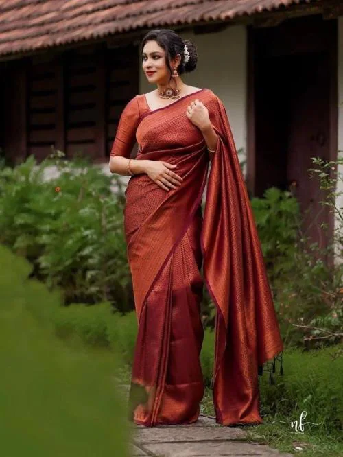 Buy Reeta Fashion Designer Maroon Kubera Pattu Silk Saree Brocade Saree ...