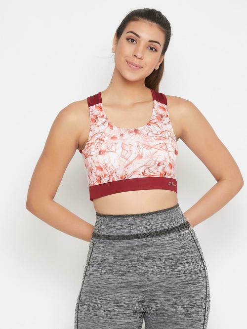 Buy Clovia Maroon Geometric Print Polyamide Single Sports Bra Online at ...