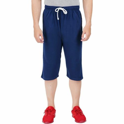 Buy Feel Track Pure 100 PERCENT Cotton Men Blue Solid Three Fourths ...