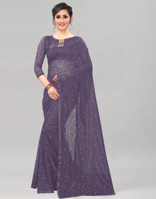 Buy Siril Net Purple Color Net Saree with Blouse piece | sarees for ...