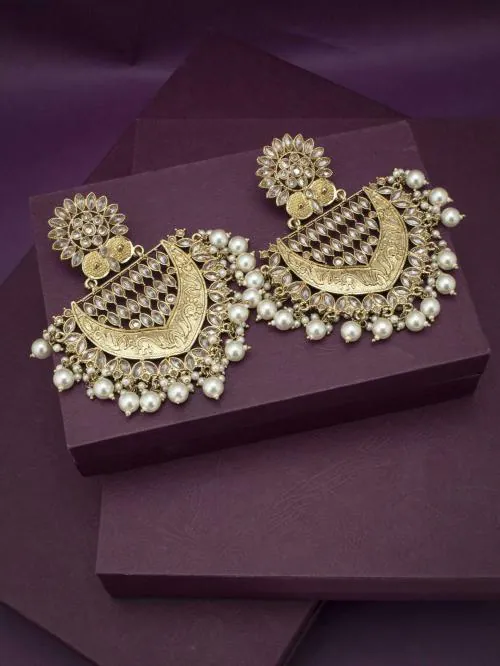 Buy Sukkhi Glitzy Pearl Gold Plated Kundan Chandbali Earring for Women ...