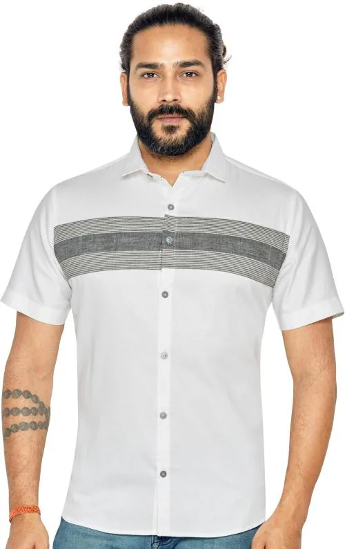 Buy PP SHIRTS Men White Striped Cotton Blend Spread Casual Shirt (7Xl ...