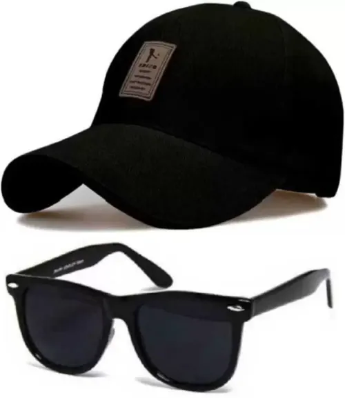 Buy BIZOLO Self Design, Solid, Ediko Cap Black Wayfarer Combo Set Of 2 ...
