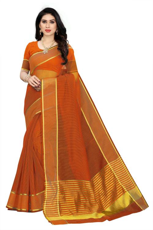 Buy sareya veela Kota Doria Women Orange Striped Art Silk Sarees Online ...