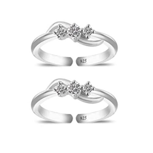 Buy Styleejewel Silver Metal White Cz And Ruby Stone Toe Rings For ...