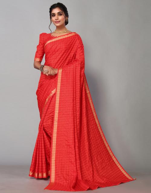Buy Siril Poly Silk Red Color Saree with Blouse piece | sarees for ...