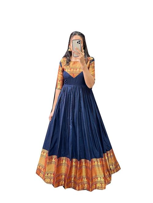 Buy Reeta Fashion Traditional Navy Blue Narayan Pet Cotton Zari Weaving ...