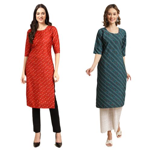 Buy Ethnic Basket Women's Crepe Digital Print Straight Kurta [pack of 2]{NV-370-384-M} Online at ...